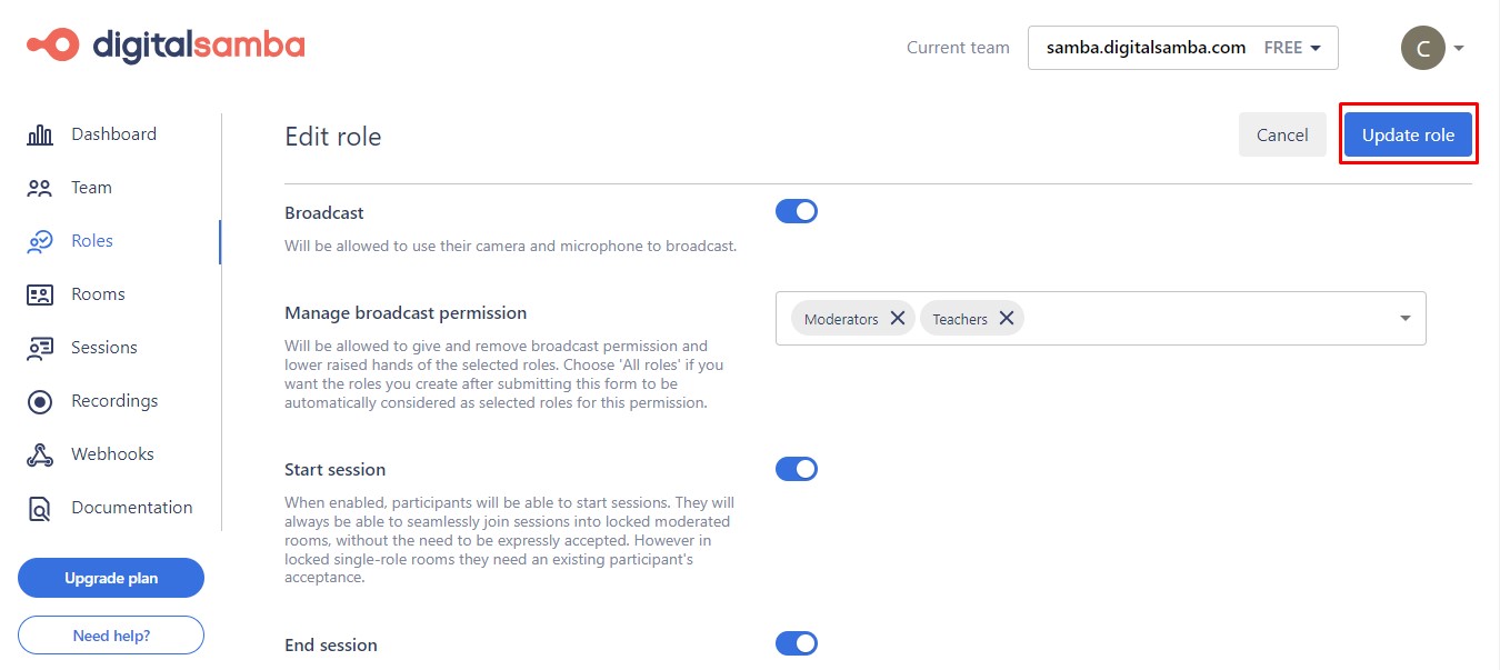 How to use custom roles in Digital Samba Dashboard